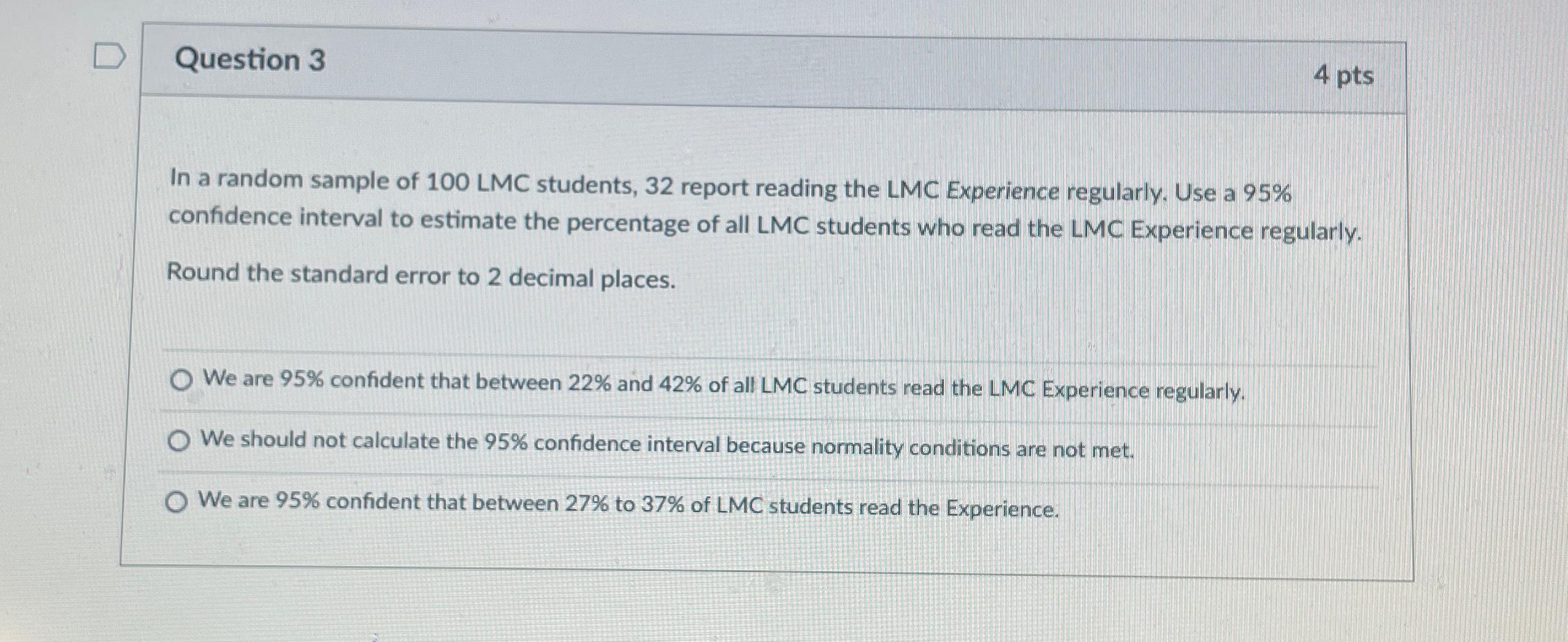 Solved Question 34 ﻿ptsIn a random sample of 100 ﻿LMC | Chegg.com