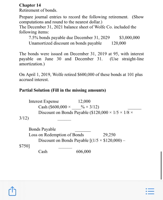 Solved Chapter 14 Retirement of bonds. Prepare journal | Chegg.com