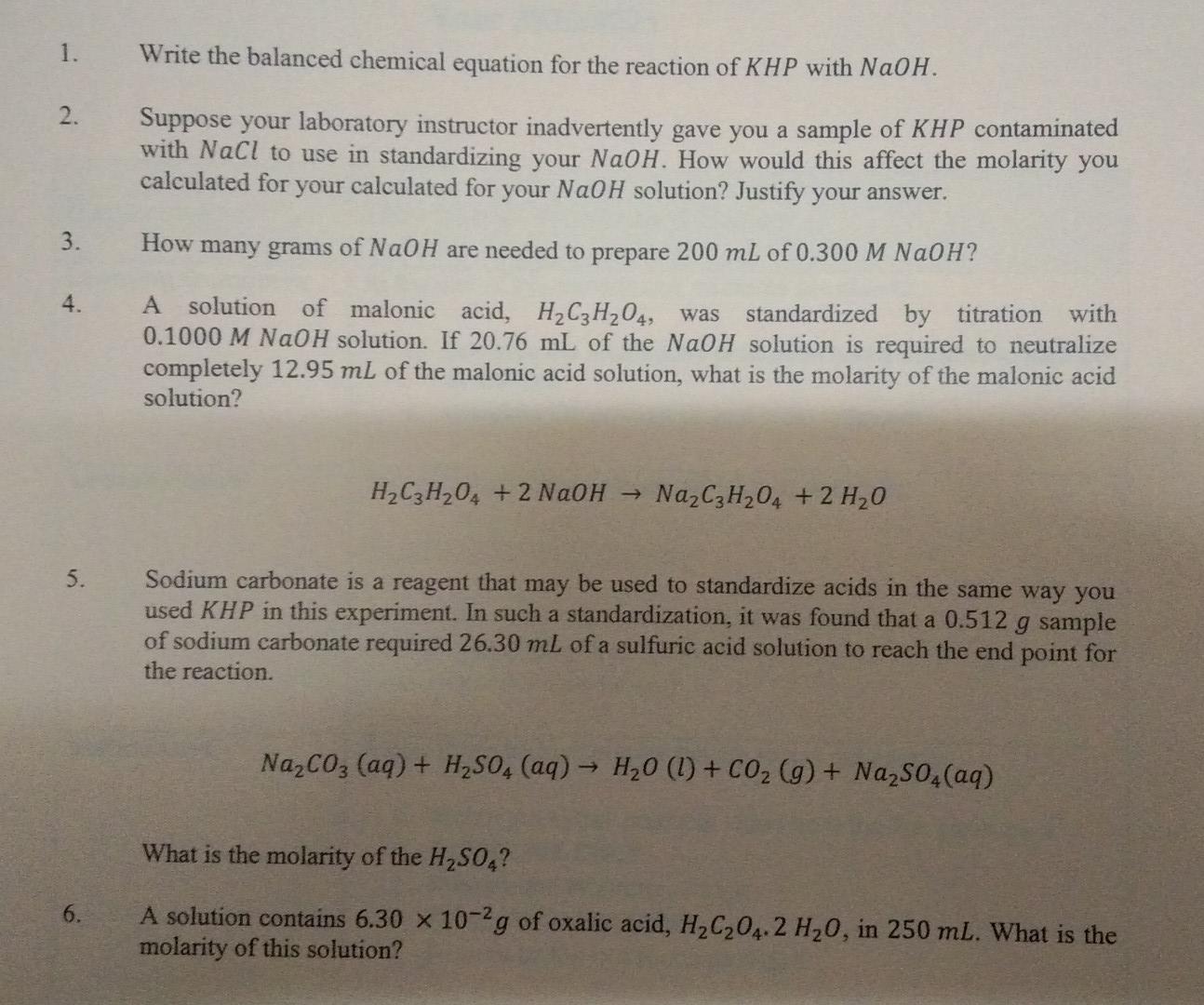 Solved 1. Write the balanced chemical equation for the | Chegg.com