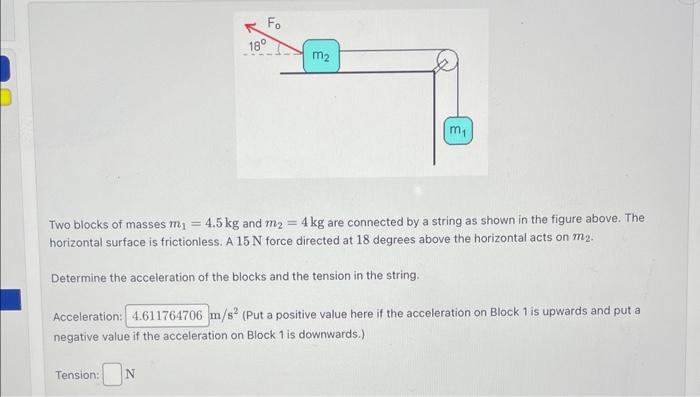 Solved Two blocks of masses m1=4.5 kg and m2=4 kg are | Chegg.com