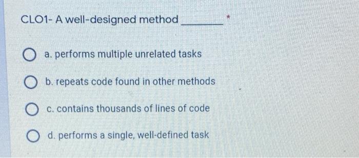 Solved CLO1- Variables should be declared as fields only if | Chegg.com