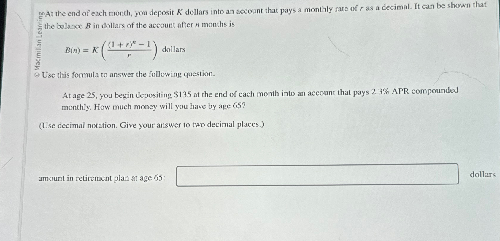Solved ?sub∞ ﻿At the end of each month, you deposit K | Chegg.com