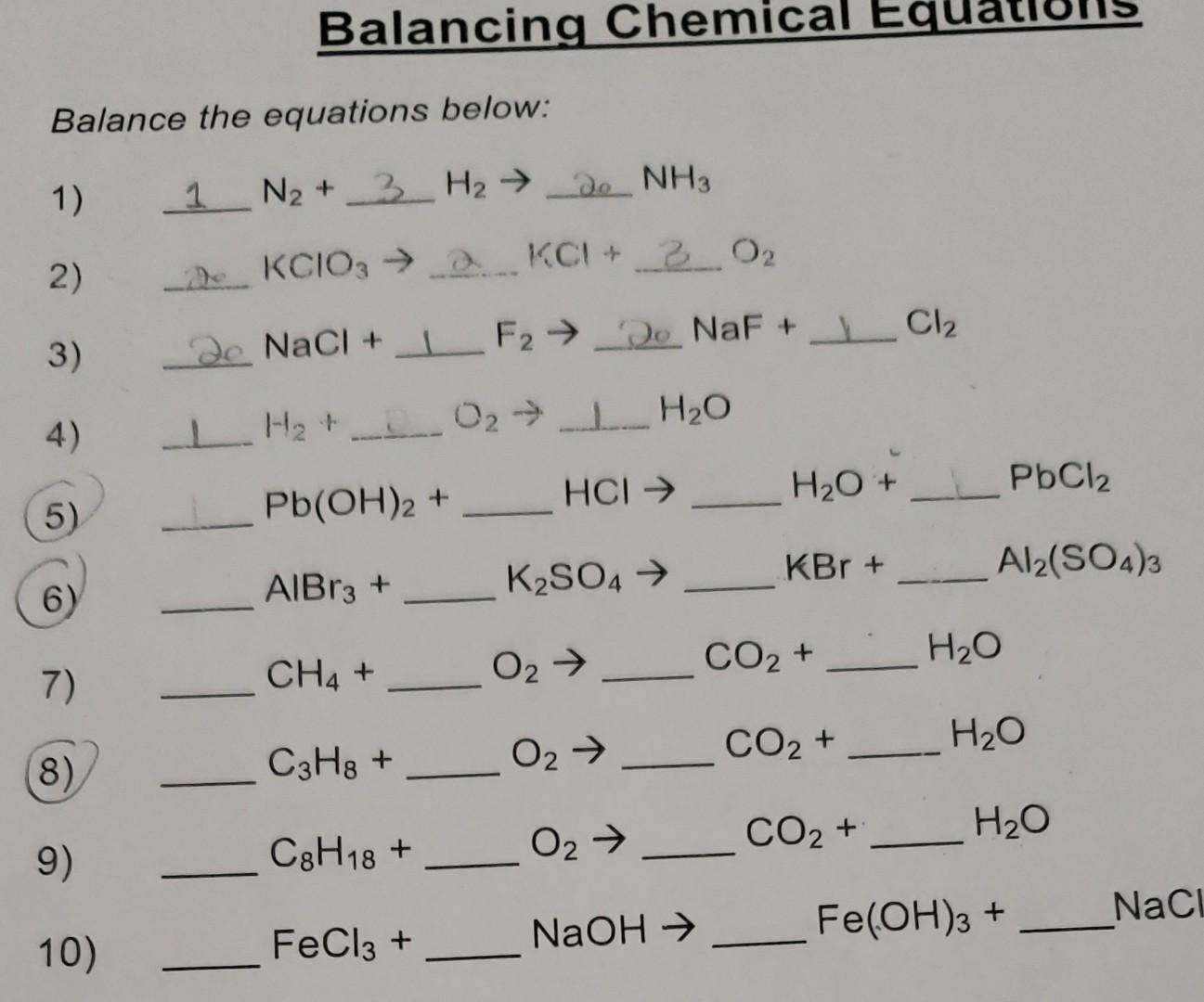 Solved Balance the equations below: 1) 1 N2+3H2→ 2o NH3 2) | Chegg.com