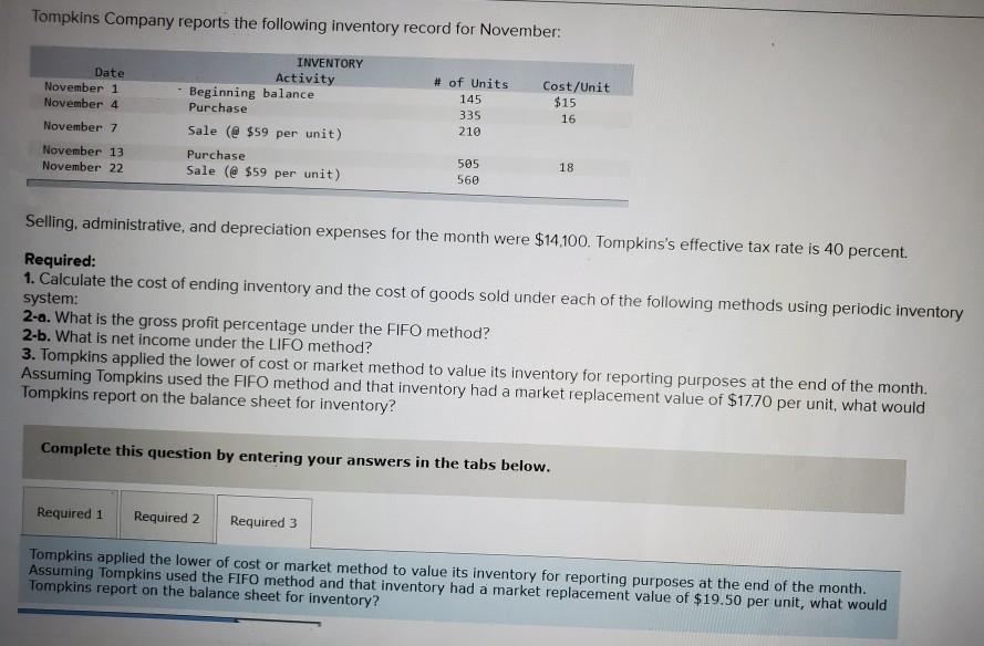 Solved Tompkins Company reports the following inventory | Chegg.com