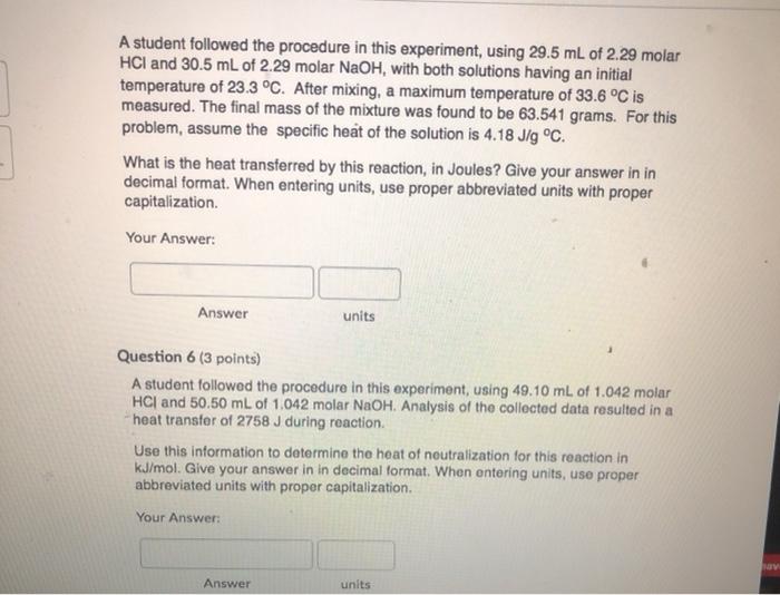 Solved A student followed the procedure in this experiment, | Chegg.com