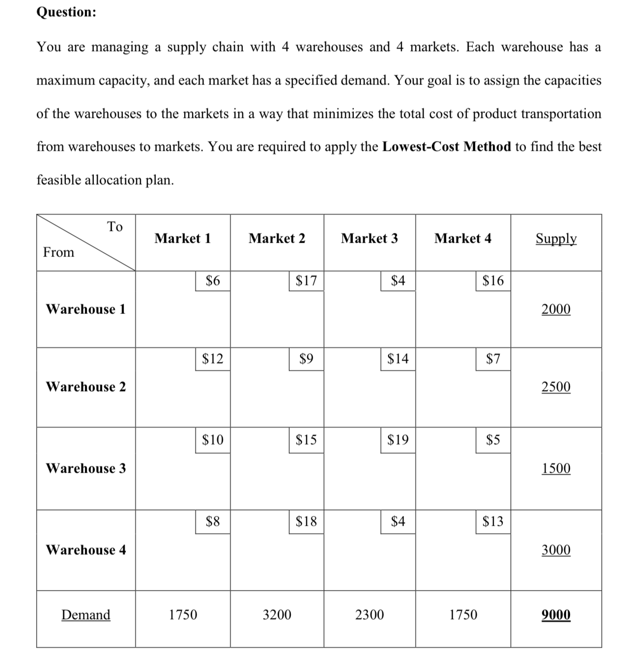 Solved Question:You are managing a supply chain with 4 | Chegg.com