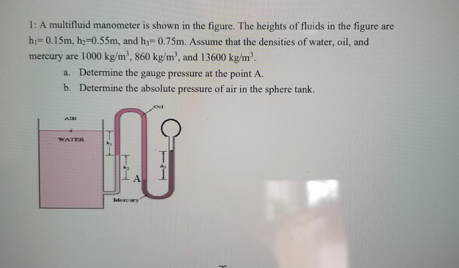 Solved 1: A multifluid manometer is shown in the figure. The | Chegg.com
