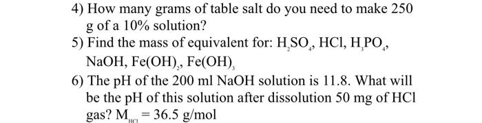 Solved 4) How many grams of table salt do you need to make | Chegg.com