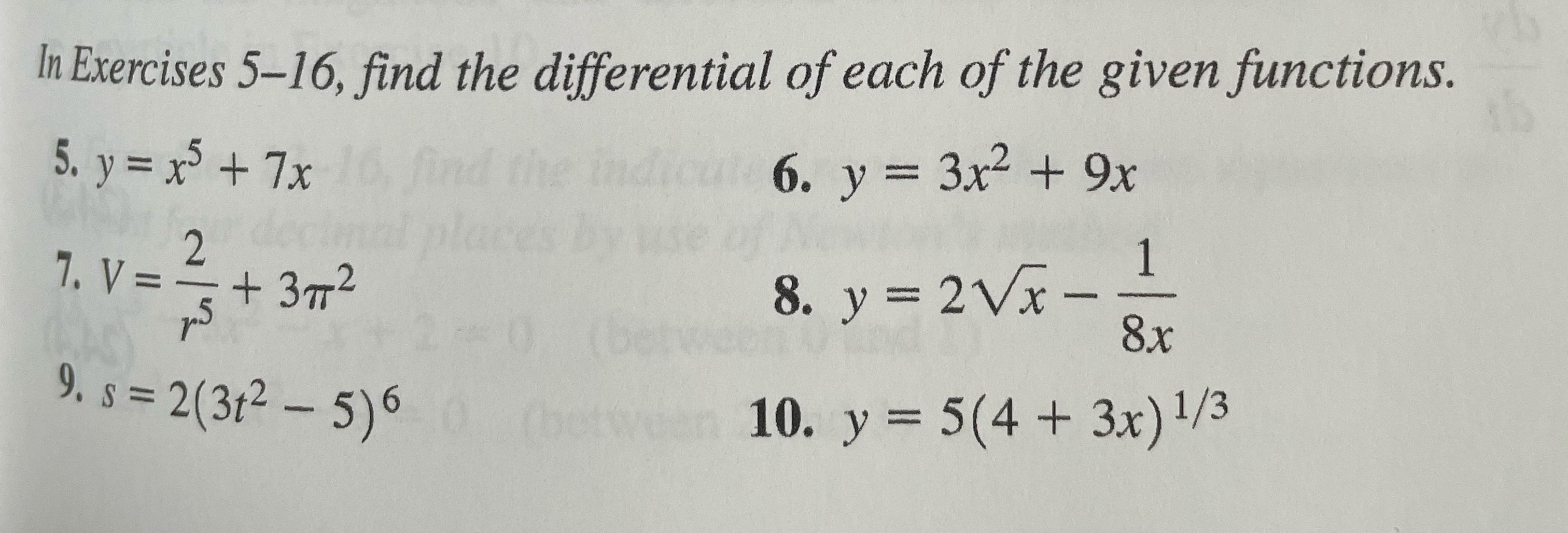 Solved In Exercises 5-16, ﻿find the differential of each of | Chegg.com