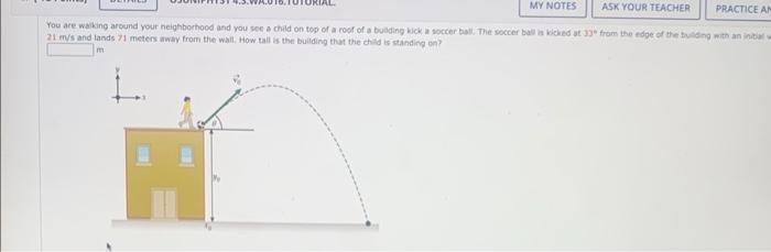 Solved m21 mus and lands 71 meters mway from the wall, How | Chegg.com