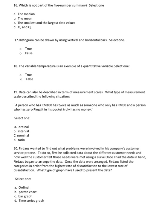 Solved 16. Which is not part of the five-number summary? | Chegg.com