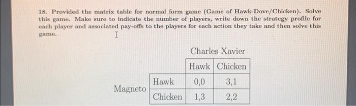 Solved 18. Provided the matrix table for normal form game | Chegg.com