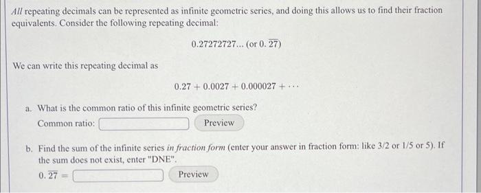 Solved All repeating decimals can be represented as infinite | Chegg.com