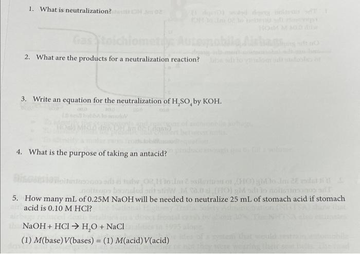 Solved 1. What is neutralization? 2. What are the products | Chegg.com