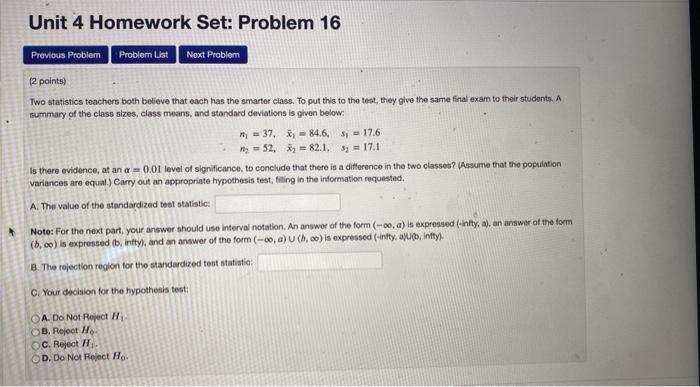 Solved Unit 4 Homework Set: Problem 16 (2 points) Two | Chegg.com