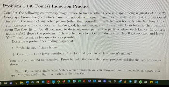 Problem 1 (40 Points) Induction Practice Consider the | Chegg.com