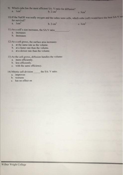 Diffusion and Cell Size Lab Report Data Table: A | Chegg.com