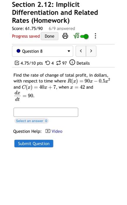 Solved Section 2.12: Implicit Differentiation and Related | Chegg.com