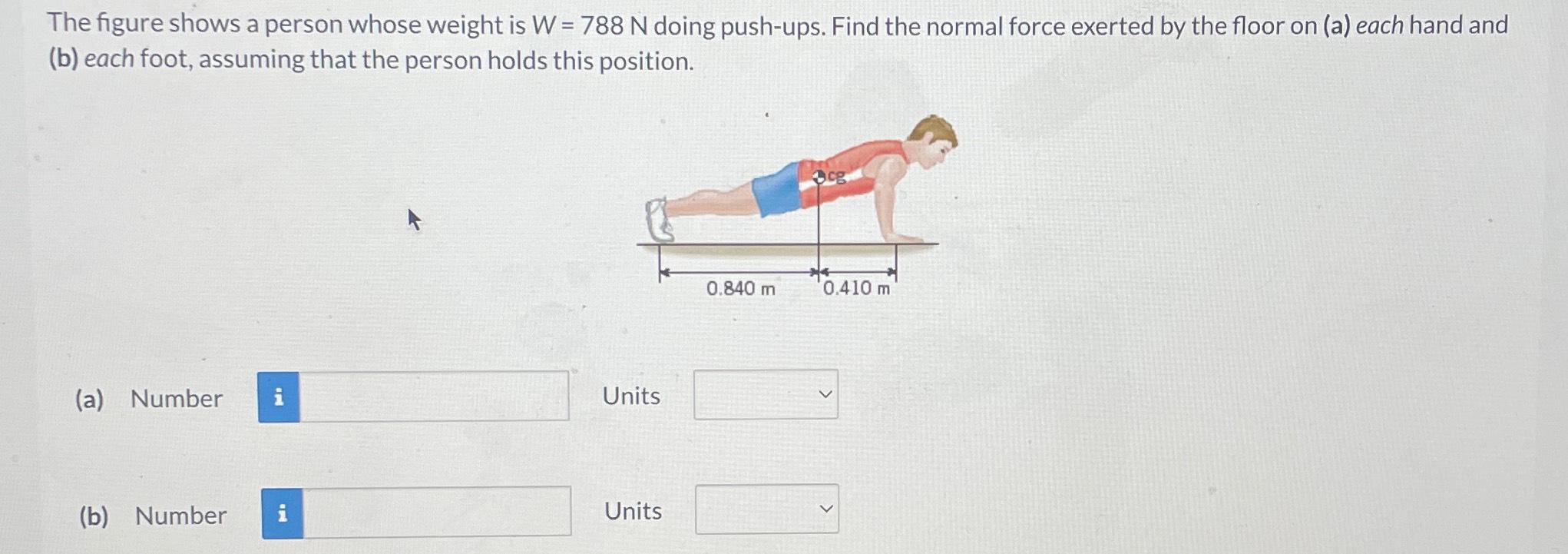 Solved The figure shows a person whose weight is W=788N | Chegg.com