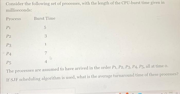 Solved Consider the following set of processes, with the | Chegg.com