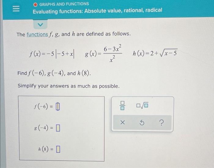 Solved = O GRAPHS AND FUNCTIONS Evaluating functions: | Chegg.com
