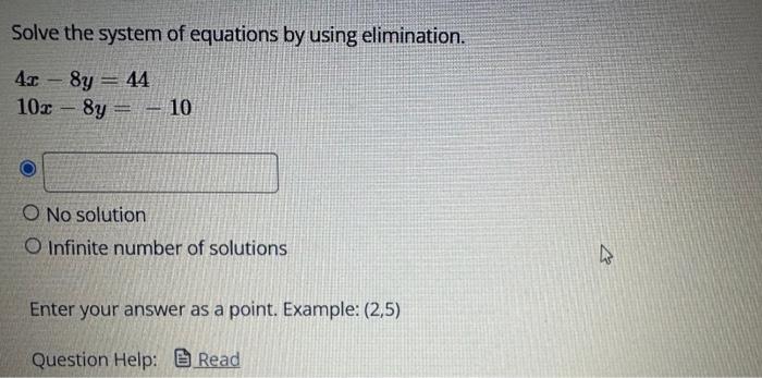 Solved Solve: −4x+2y=16−8x+4y=32 No solution Infinite number | Chegg.com