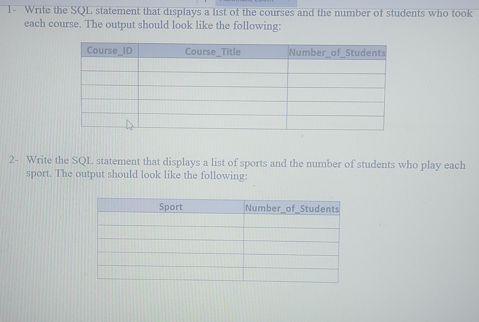 Solved Consider the following database and answer the | Chegg.com