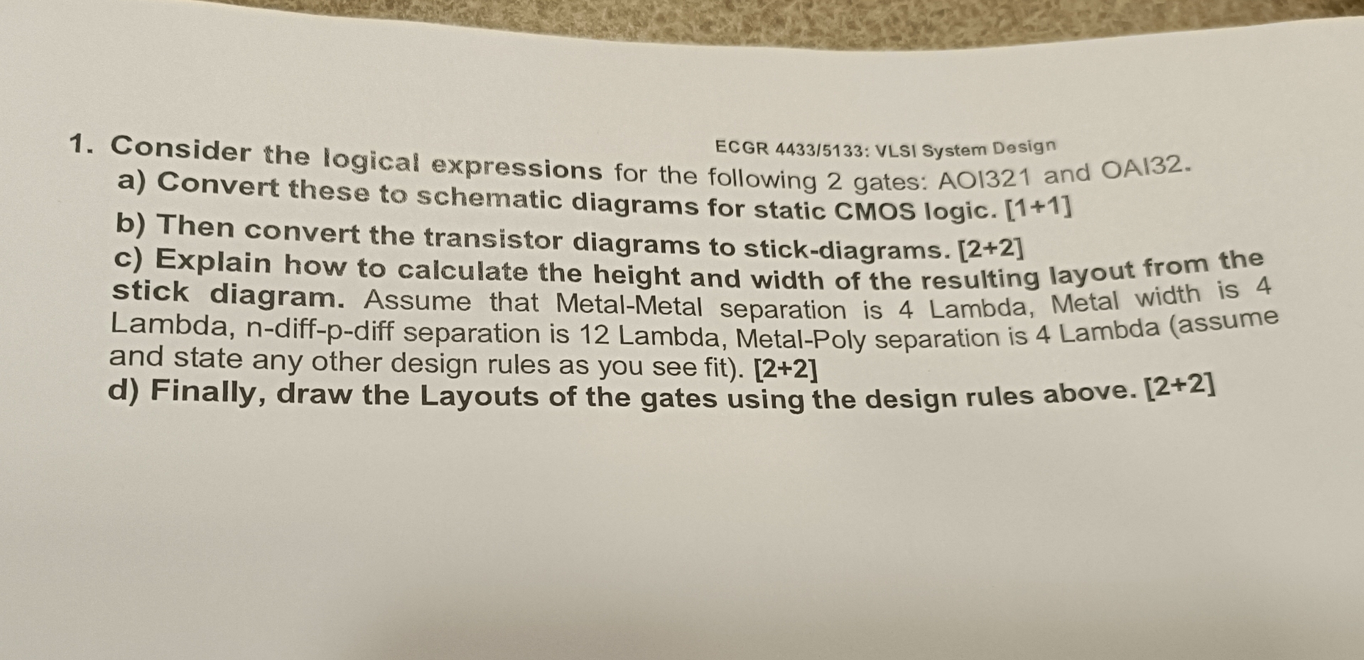 Solved ECGR 4433/5133: VLSI System DesignConsider the | Chegg.com