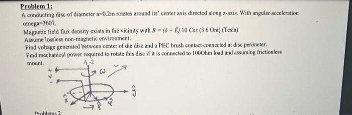 Solved Problem 1: A conducting disc of diameter a-0.2m | Chegg.com