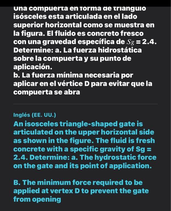 Solved An isosceles triangle-shaped gate is articulated on | Chegg.com