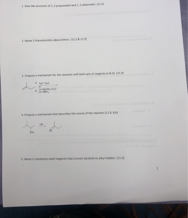 Solved 1. Give the structure of 1, 2 propanediol and | Chegg.com