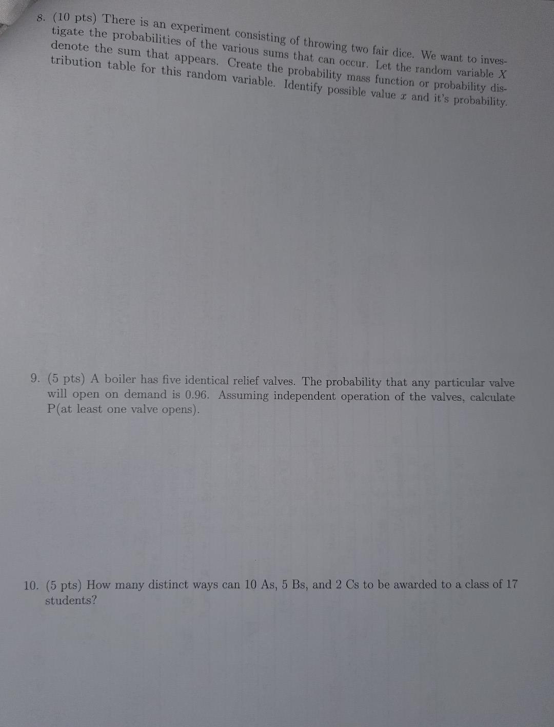 Solved 8. (10pts) There is an experiment consisting of | Chegg.com