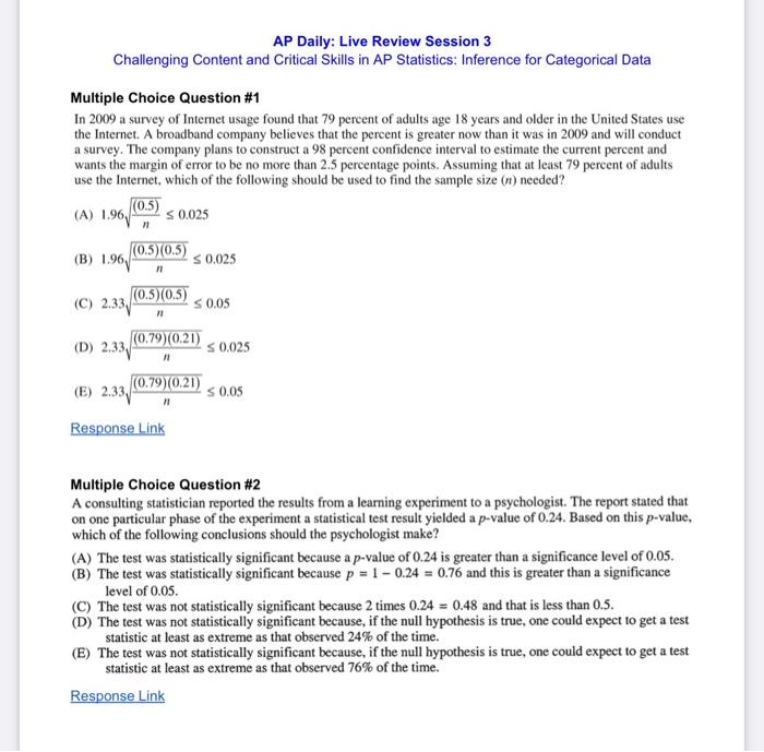 Solved AP Daily: Live Review Session 3 Challenging Content | Chegg.com