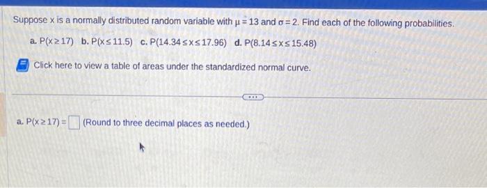 Solved Suppose x is a normally distributed random variable | Chegg.com