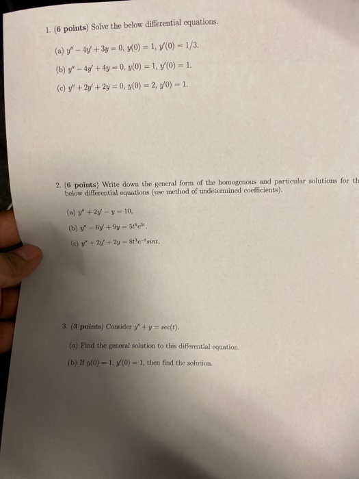 Solved 1 6 Points Solve The Below Differential Equations 