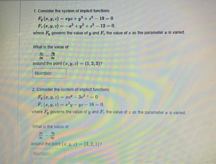 Solved 1 Consider The System Of Implicit Functions 