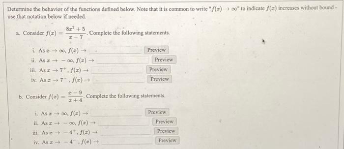 Solved etermine the behavior of the functions defined below. | Chegg.com
