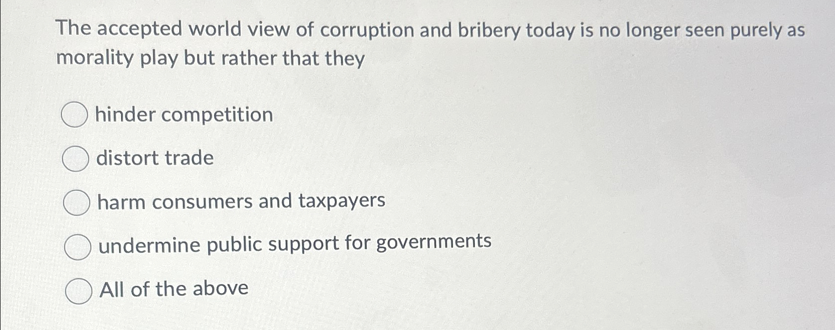 Solved The accepted world view of corruption and bribery | Chegg.com