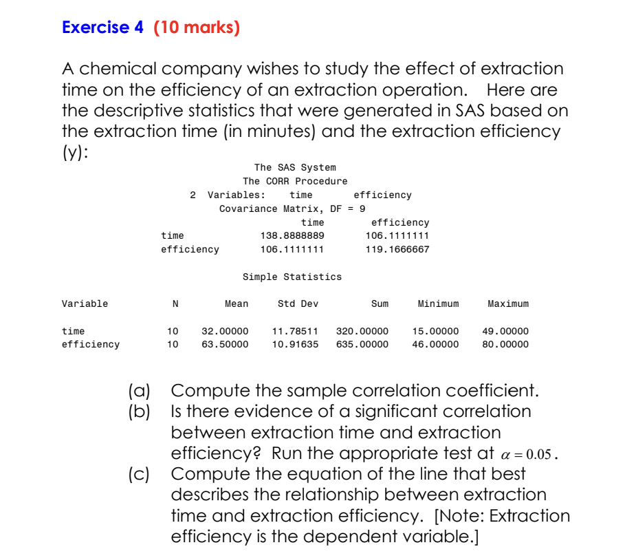 Solved Exercise 4 (10 ﻿marks)A chemical company wishes to | Chegg.com