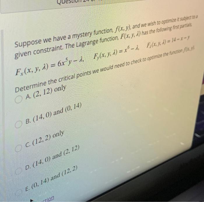 Solved Suppose we have a mystery function, f(x,y), and we | Chegg.com