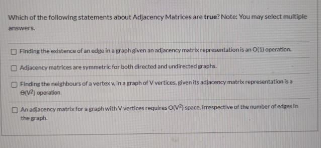 Solved Which of the following statements about Adjacency | Chegg.com
