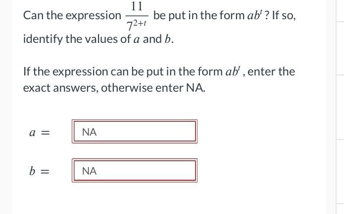 Solved Can the expression 72+t11 be put in the form abt ? If | Chegg.com