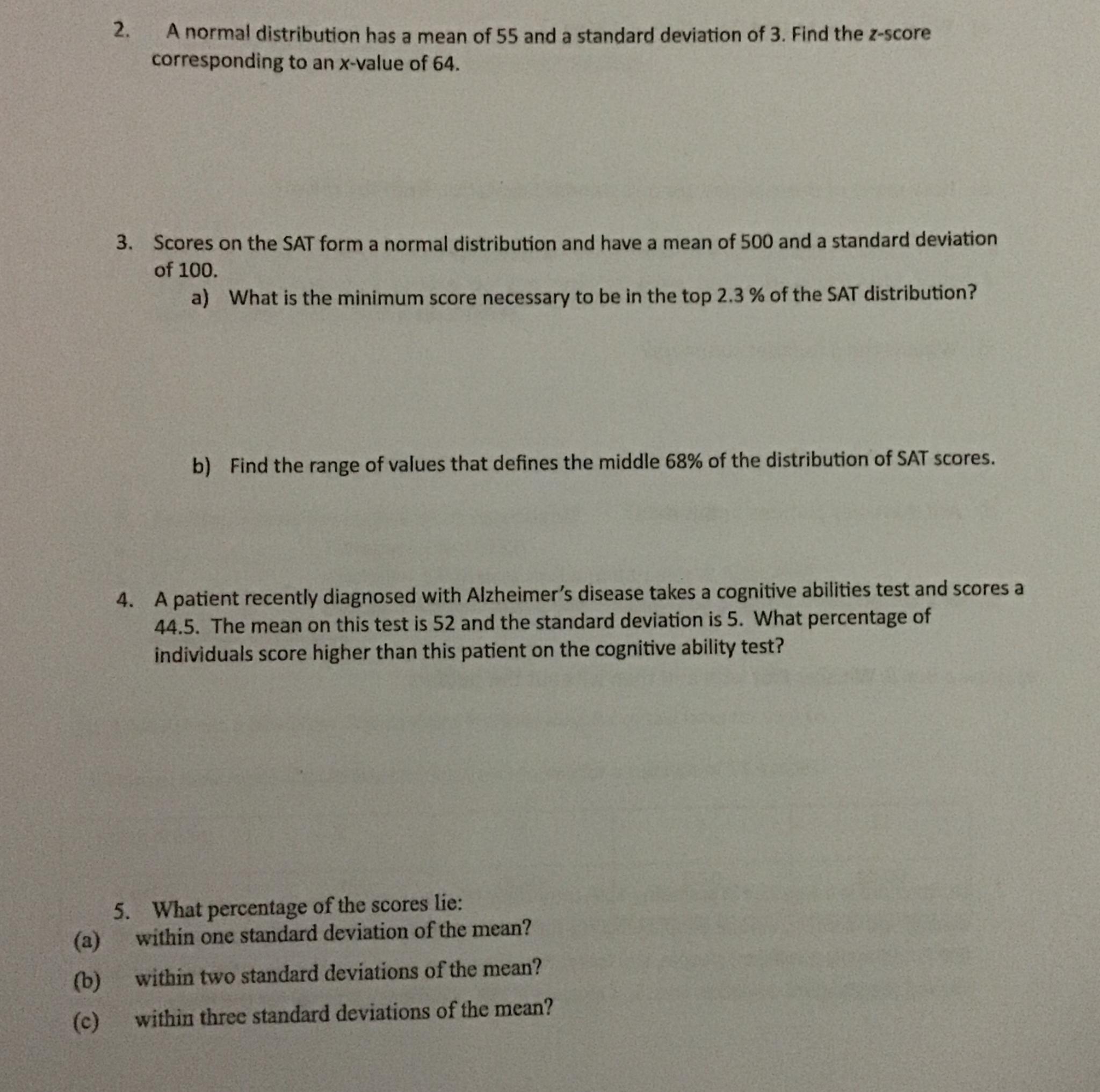 A normal distribution has a mean of 55 ﻿and a | Chegg.com
