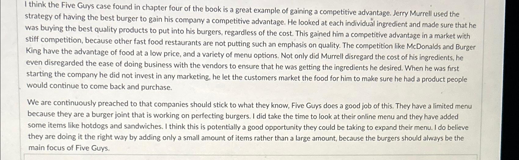 Solved I think the Five Guys case found in chapter four of | Chegg.com