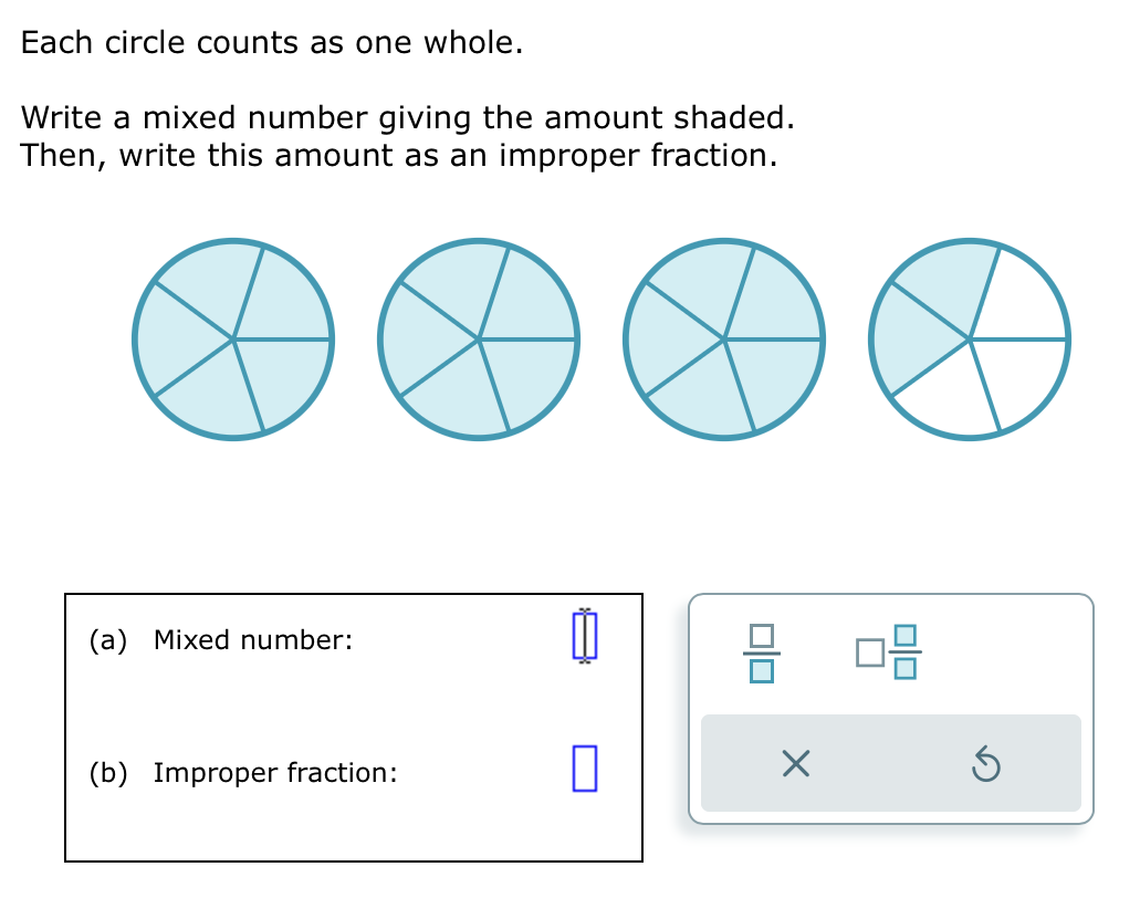 Solved Each circle counts as one whole.Write a mixed number | Chegg.com