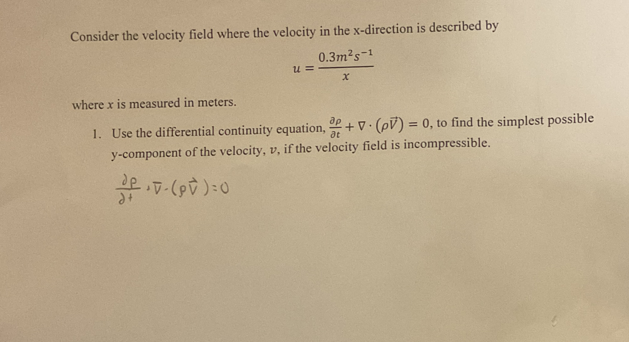 Solved Consider the velocity field where the velocity in the | Chegg.com