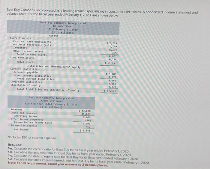 Solved Best Buy Company, Incorporated, is a leading retailer | Chegg.com