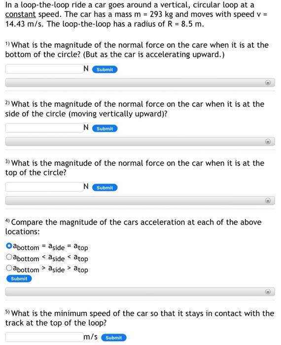 Solved In a loop-the-loop ride a car goes around a vertical, | Chegg.com