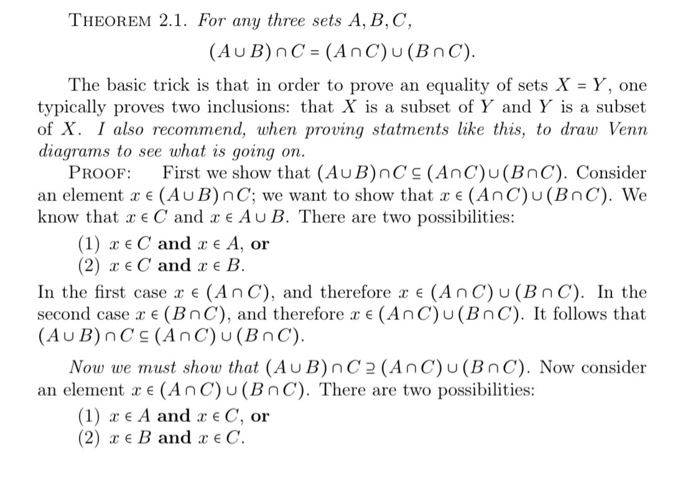 Solved THEOREM 2.1. For any three sets A,B,C, (AUB) nC = | Chegg.com