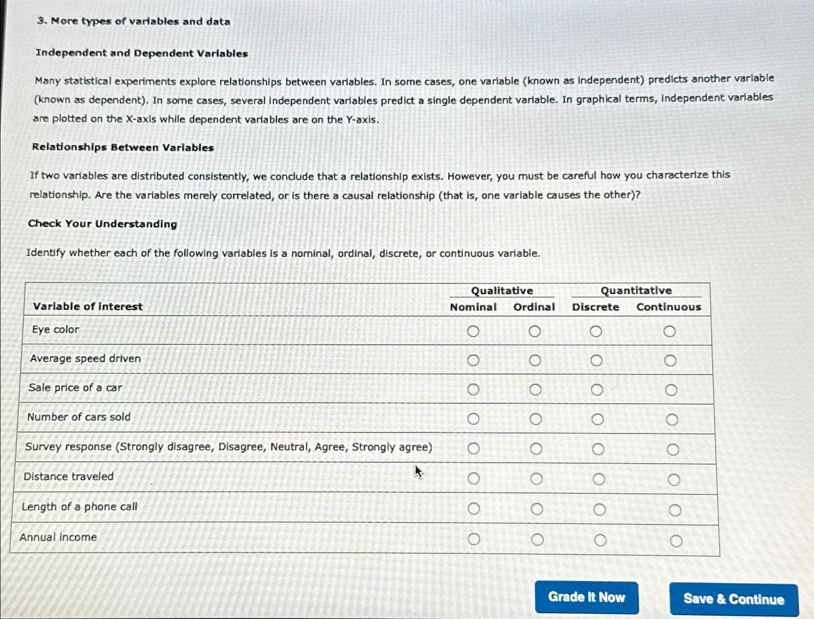 Solved Nore types of variables and data\\nIndependent and | Chegg.com